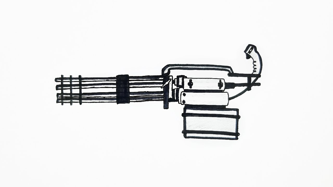 How to draw a minigun easy step by step - YouTube