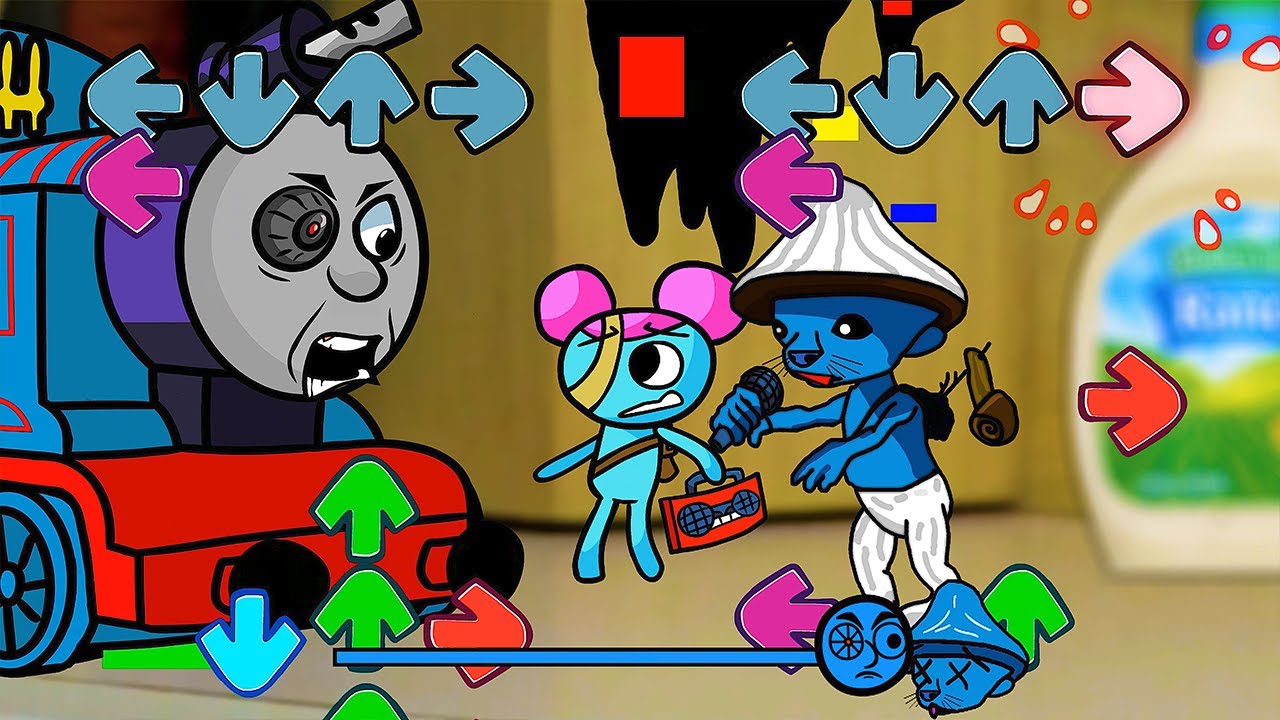 FNF Thomas Railway ALL PHASES vs Smurf Cat Sliced Pibby | Annoying ...