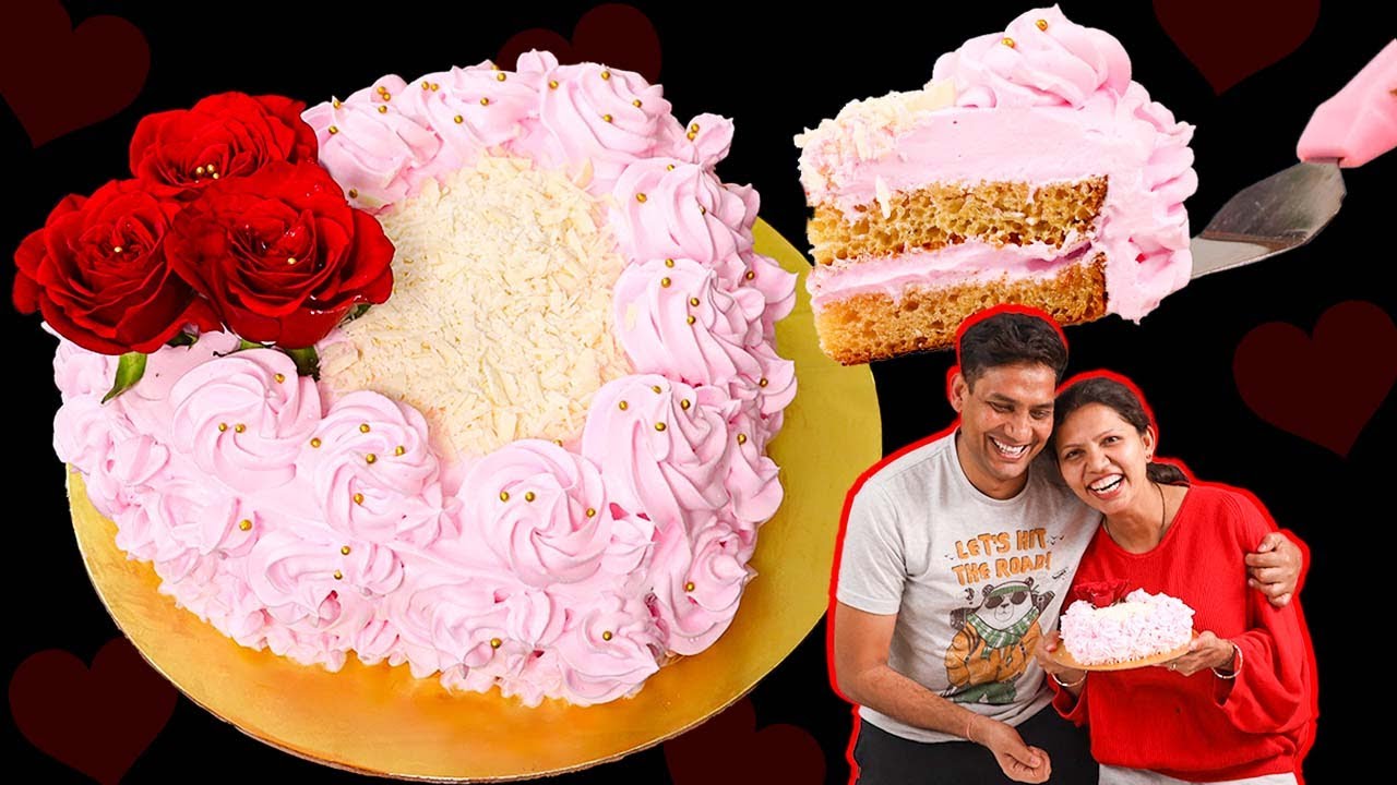 सबसे आसान Eggless Cake | Pink Forest Cake | Valentine Special Recipe ...