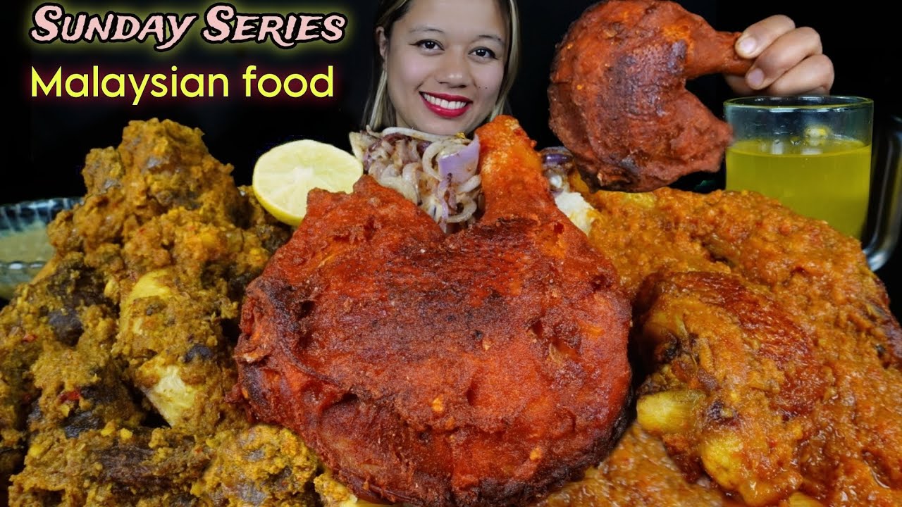 Real Mukbang||EATING NASI LEMAK|| RED BEEF RENDANG, TOMATO CHICKEN ...