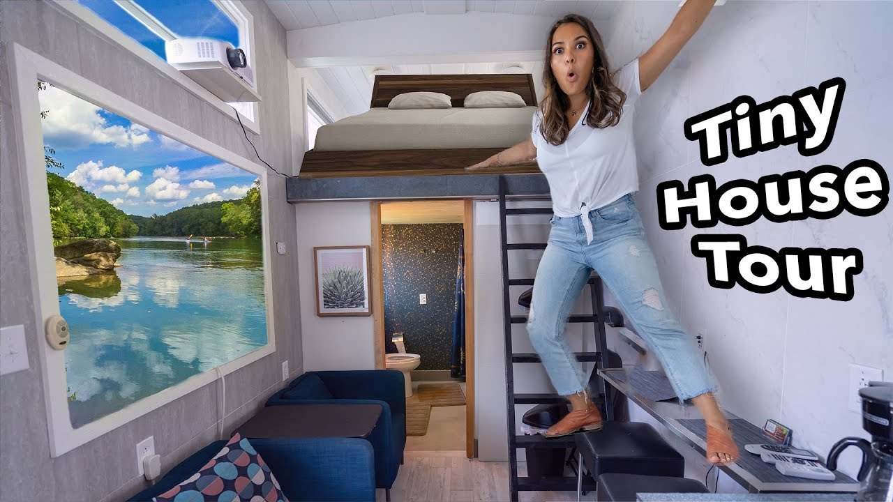 I lived in a TINY HOUSE for a day! Cute Tiny House Tour! - YouTube