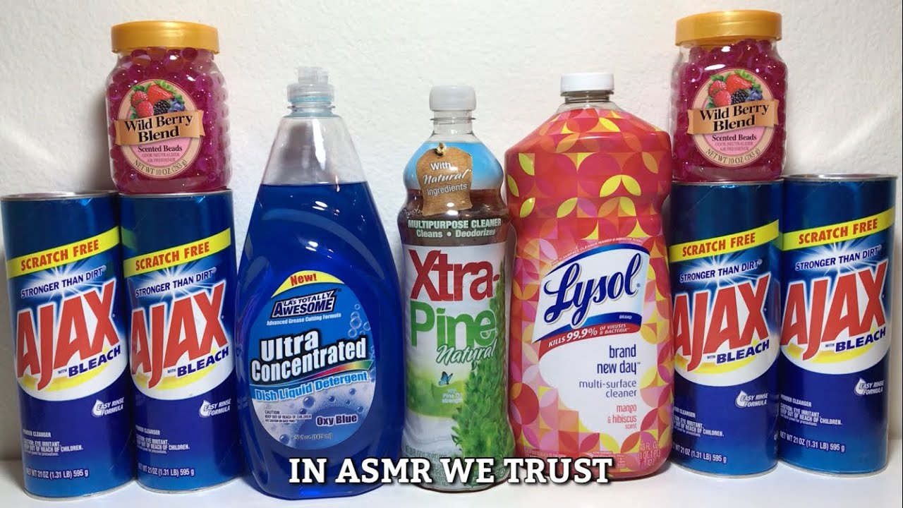 Pink Lysol, Xtra Pine, Ajax 4x, Wild Berry Blend Gel Beads, and Oxy ...