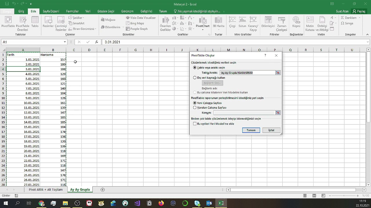 Excel'de ay ay harcama listesi hazırlama - YouTube