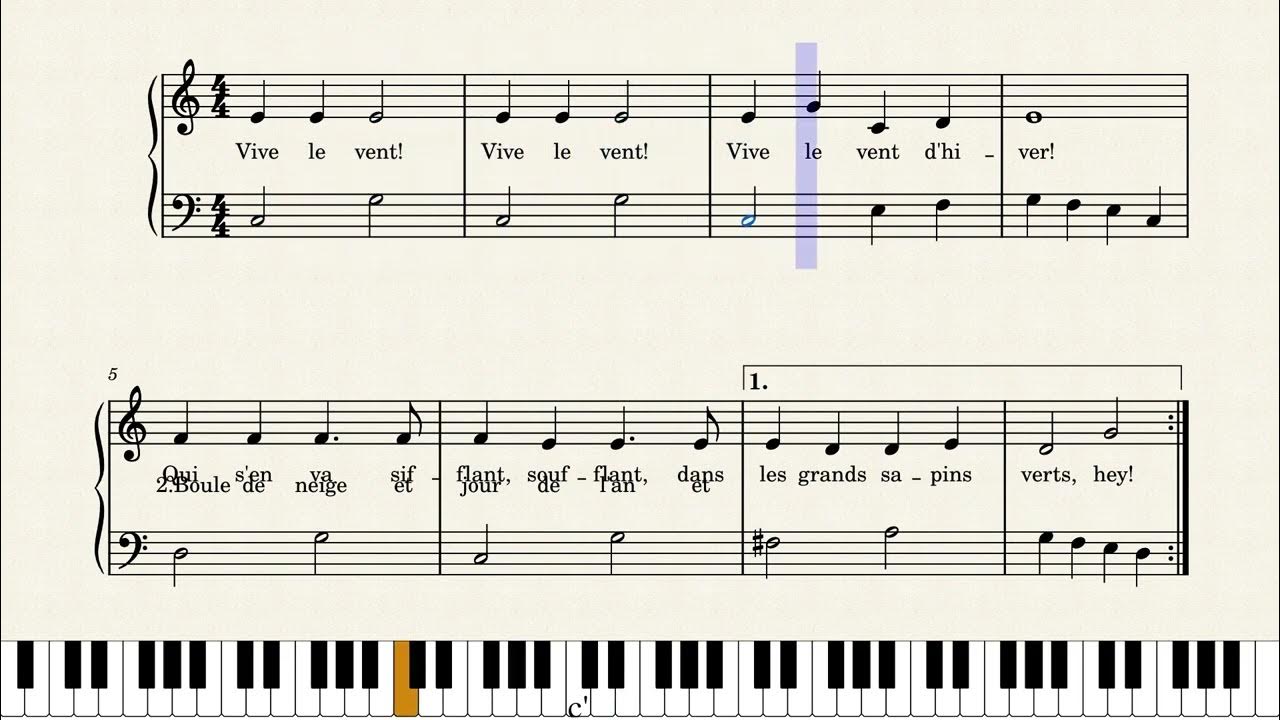 Vive le vent : Partition piano/voix Noël facile - YouTube