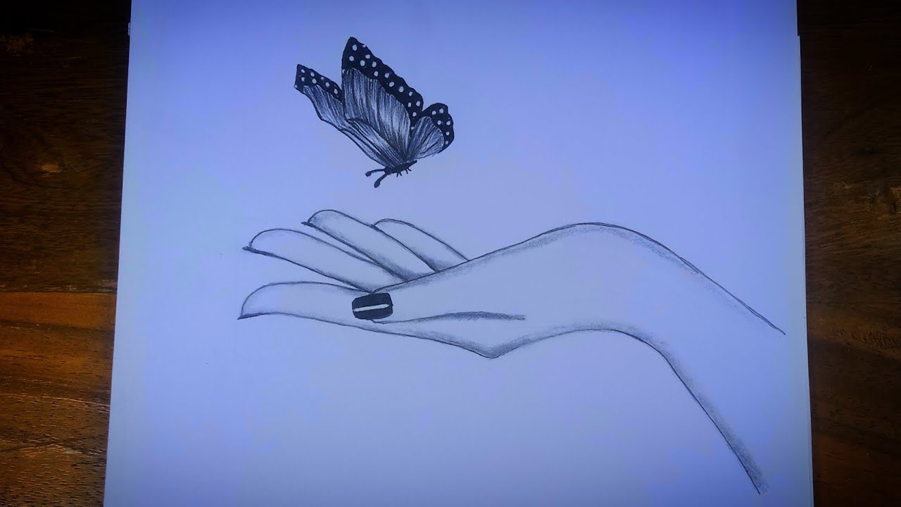 How to draw Buttefly in Hand with pencil sketch step by step#pencil ...