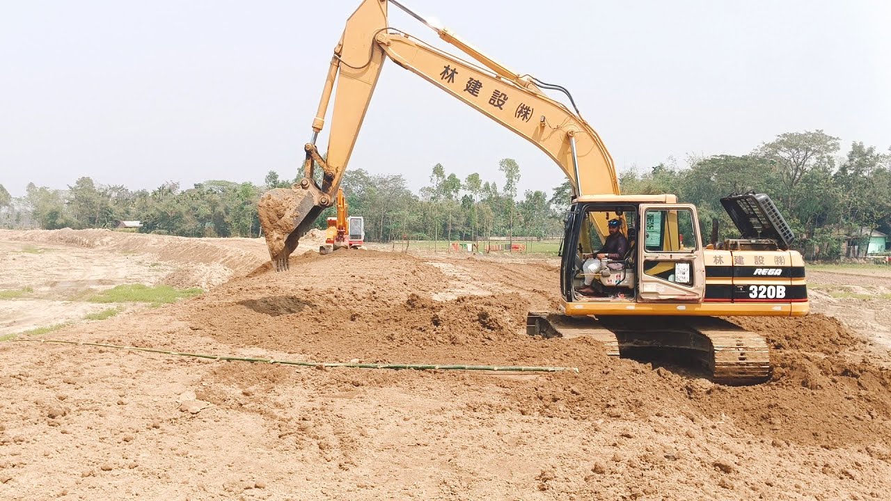 CAT 320B automatic excavator powerful equipment making road. - YouTube