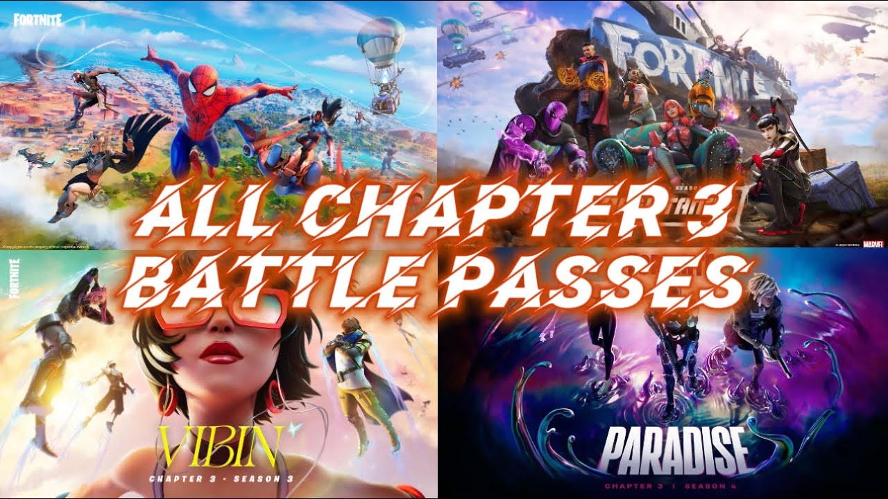 All Fortnite Chapter 3 Battle Passes Showcase *Seasons 1-4* (skins ...
