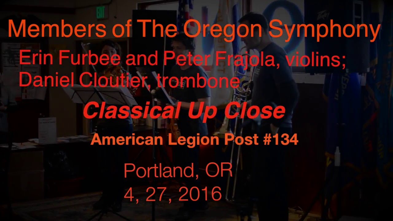 Members of The Oregon Symphony: Erin Furbee and Peter Frajola, violins ...