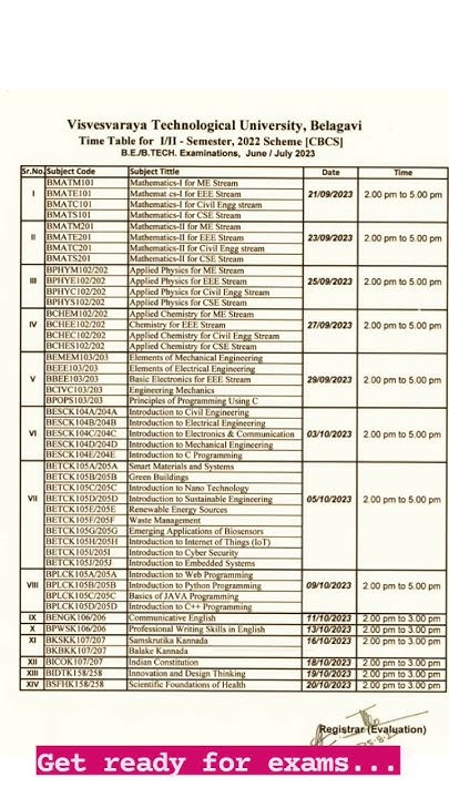 vtu 2nd sem time table 2023 - YouTube