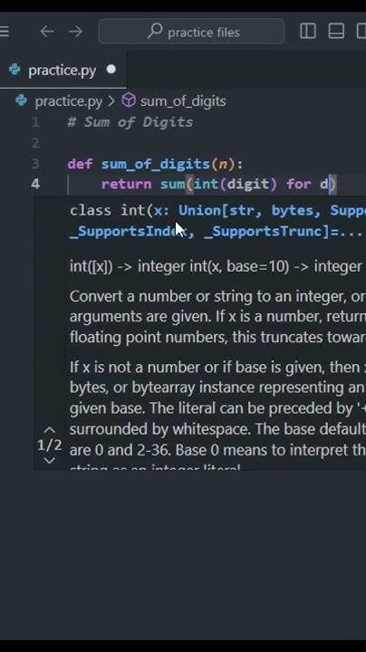 Sum Of Digits Python Pythonprogrammingcodinglearnpython Pythonforbeginners Youtube 