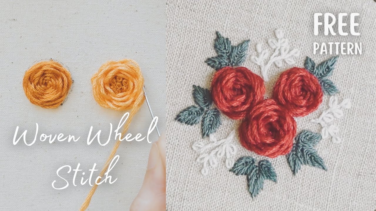 Learn Woven Rose stitch with FREE Rose Bouquet embroidery pattern 🌹 ...