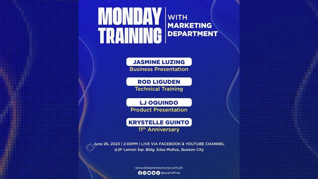 MONDAY TRAINING with MARKETING DEPARTMENT (6•26•23) - YouTube
