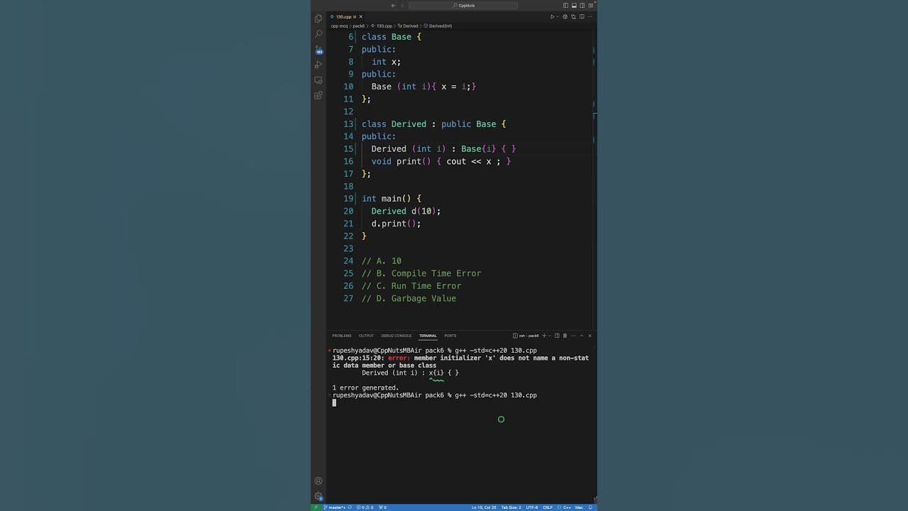 We can't construct Base class data members in derived class #cppprogramming #cplusplus - YouTube