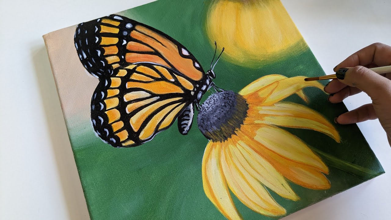 How to Paint Flower with butterfly / Acrylic Painting / Step By Step ...