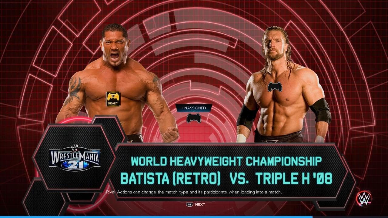 WWE 2K23 WrestleMania Moments HHH vs Batista WrestleMania 21 World ...