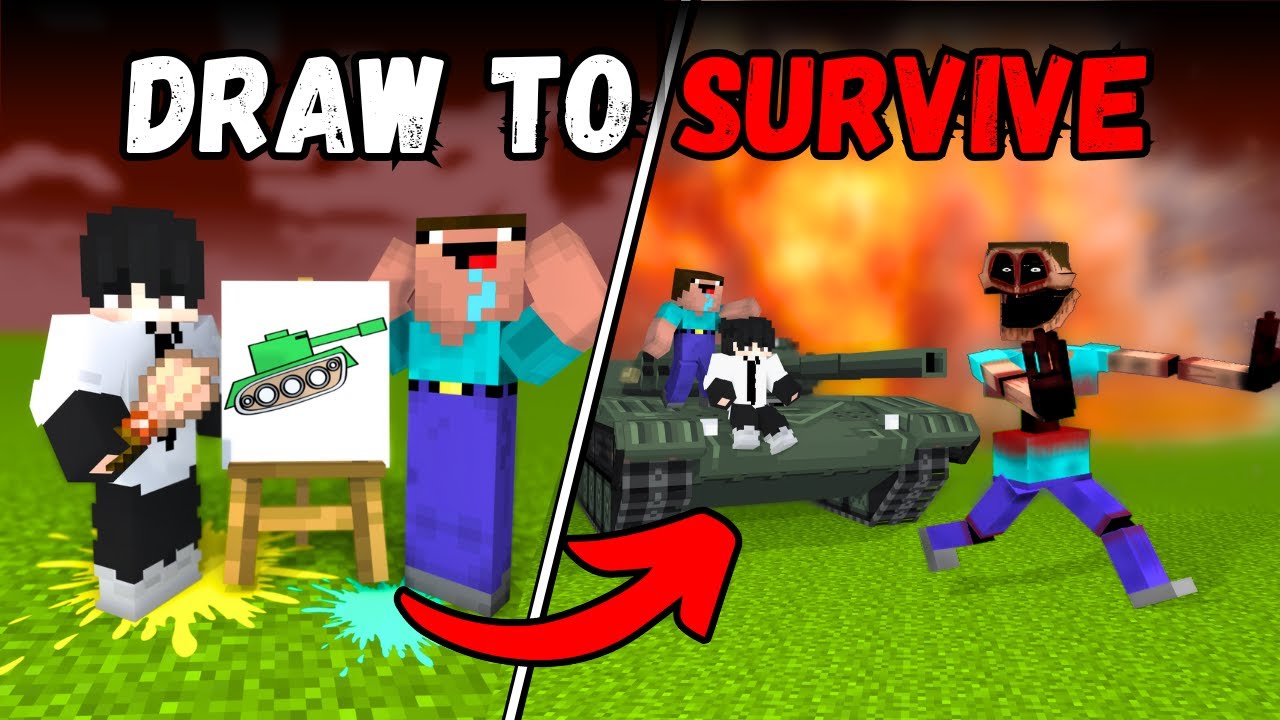 MINECRAFT😨! But DRAW to SURVIVE Challenge - YouTube