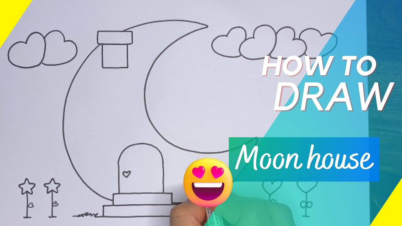 How to draw moon shaped house | easiest house drawing challenge | draw ...
