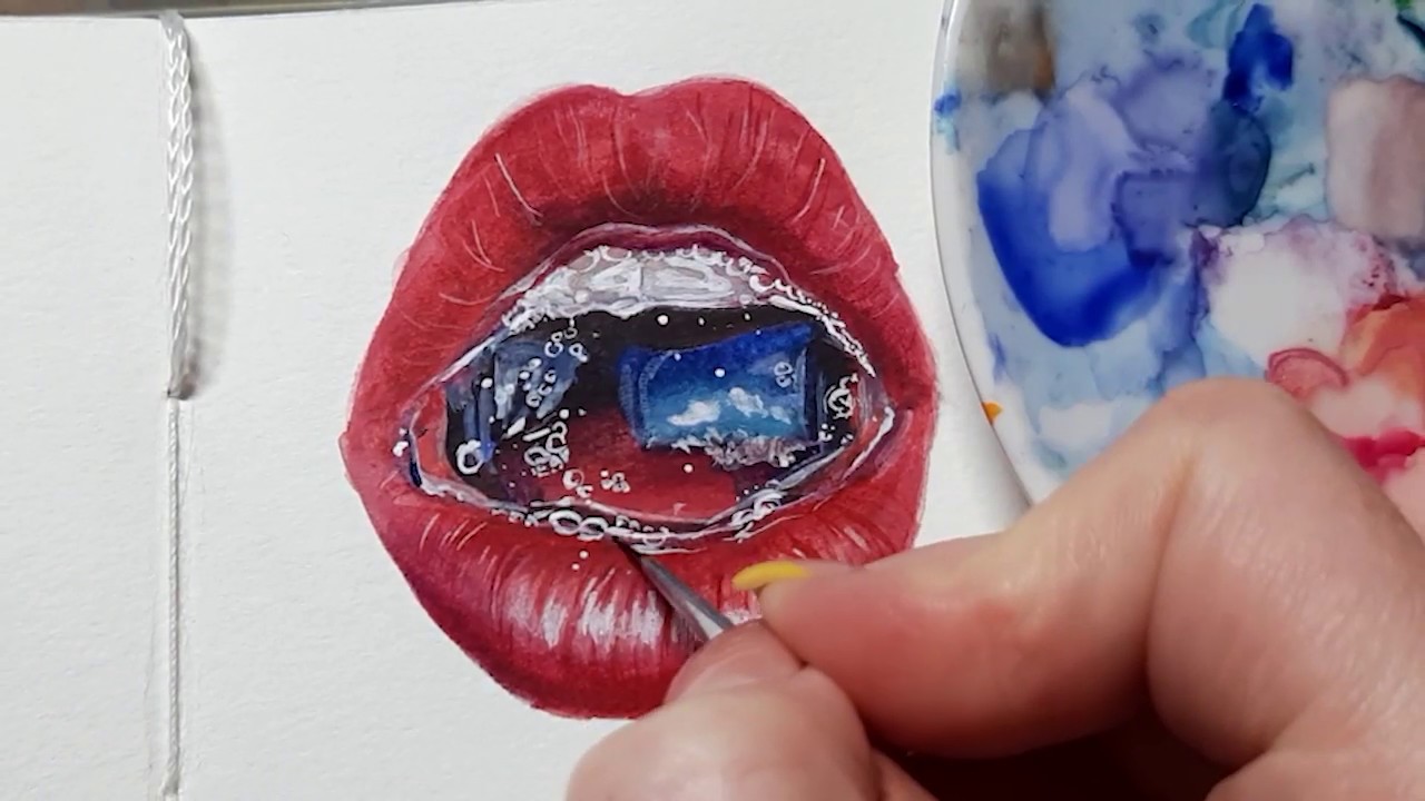 Lips with bubble watercolor+acrylic / How to draw lips - YouTube