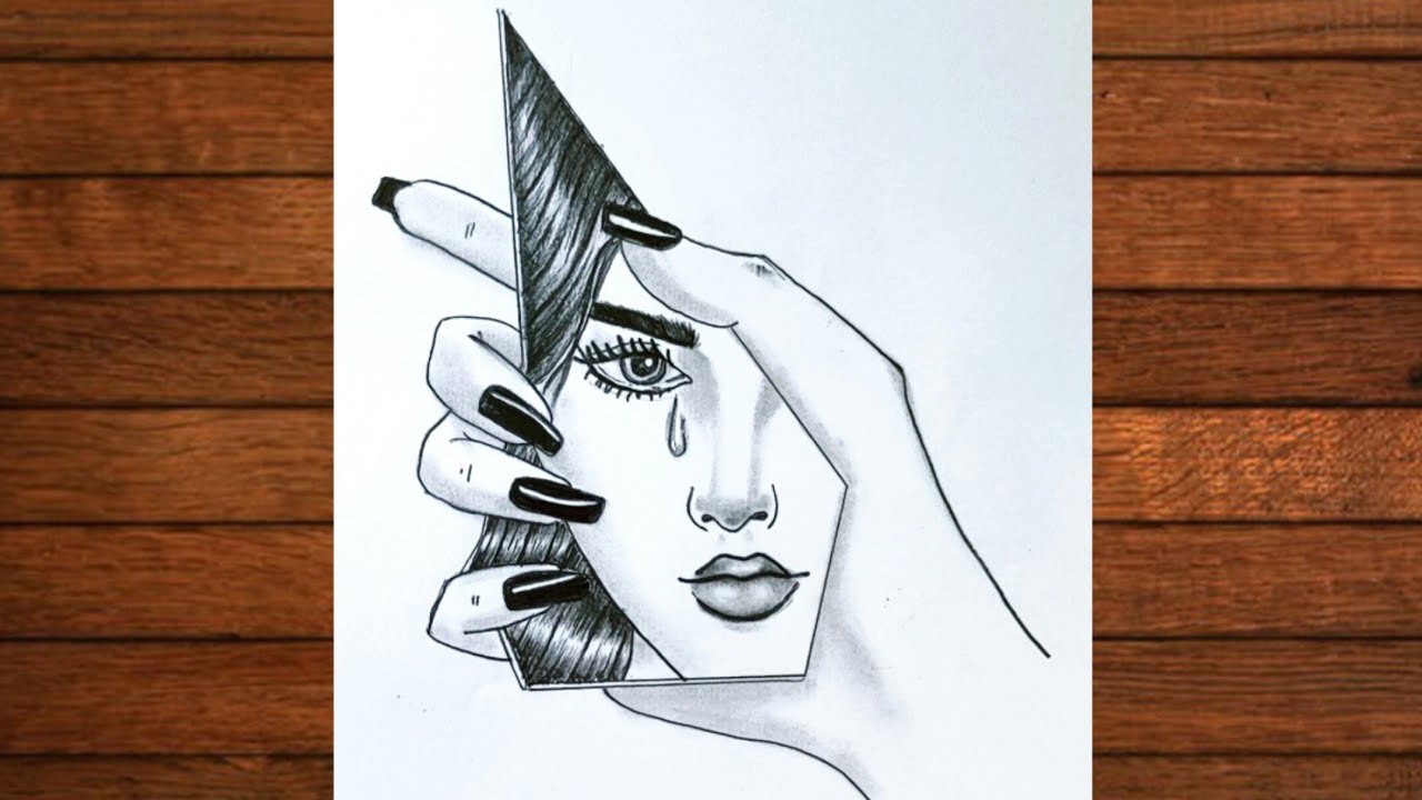 How to draw a sad Girl face in Broken Mirror step by step || Girl ...