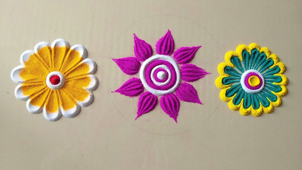 Very Easy And Cute Rangoli Designs For Festivals | Small Flower Rangoli ...