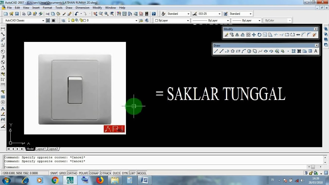 253 LAMBANG SAKLAR TUNGGAL AUTOCAD - YouTube