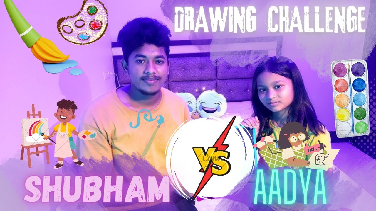 Drawing Challenge with Sister 🎨🖌 👧🏻 | Shubham "VS" AADYA | #drawing # ...
