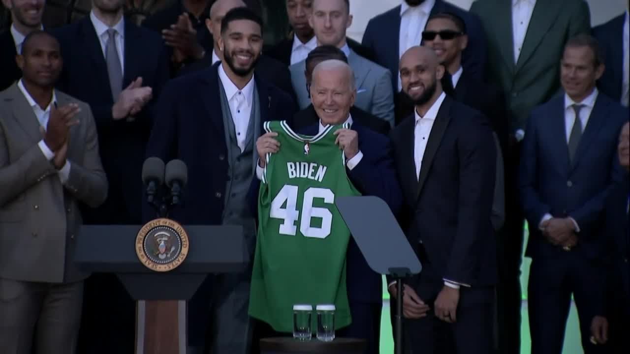 RAW VIDEO: Celtics celebrate NBA championship victory at White House ...