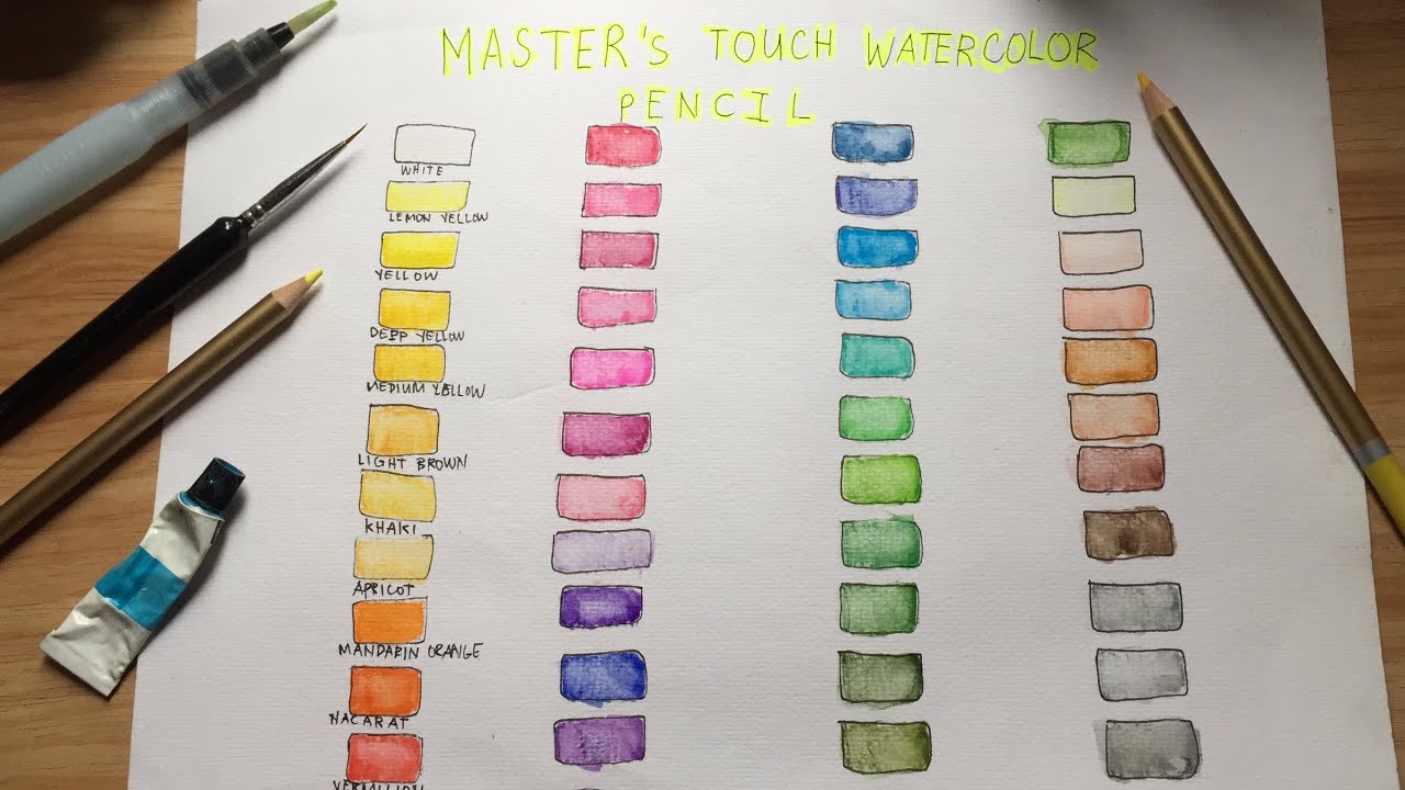 Watercolor pencil (master’s touch) | Review| Color swatches | HD - YouTube