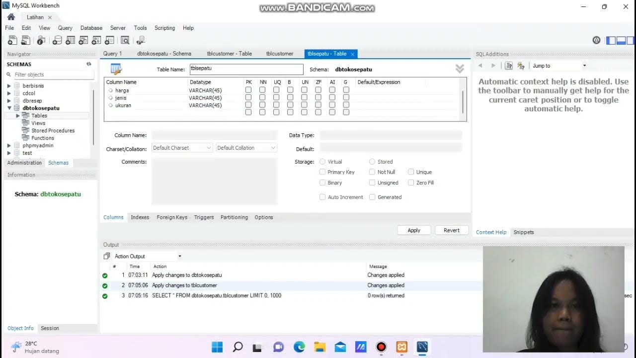 Membuat database dan Tabel record di Mysql Workbench - YouTube