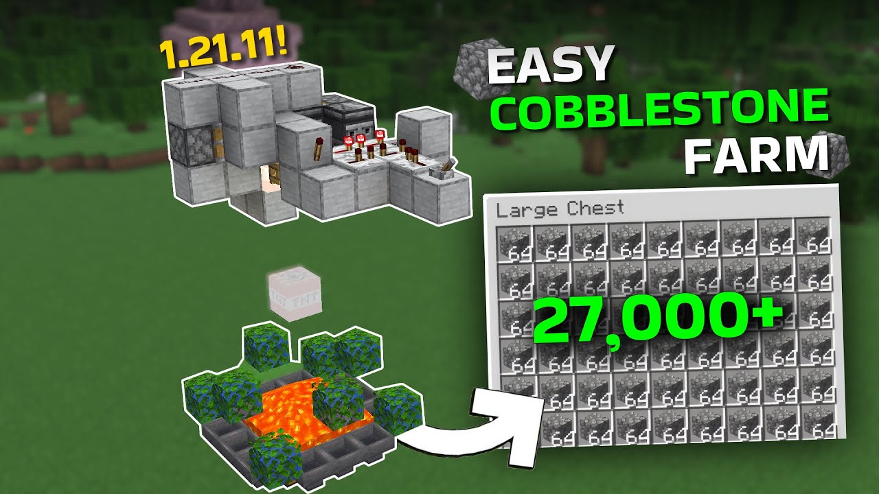 Minecraft INSANE Cobblestone Farm Tutorial - 27,000 Per Hour! (1.21 ...