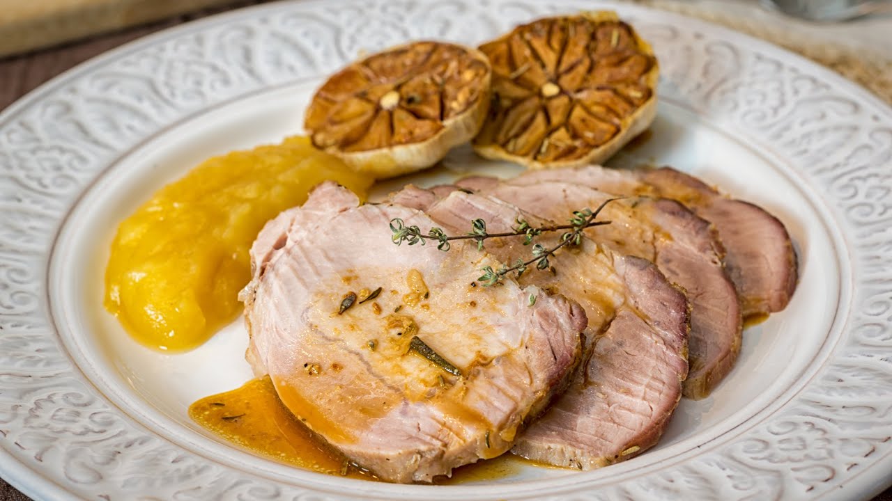 LOMO de cerdo AL HORNO con puré de manzana económico y muy fácil - YouTube