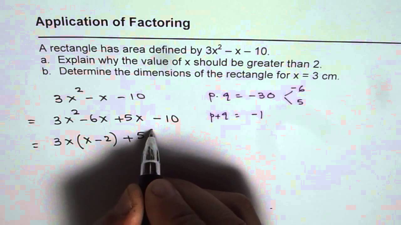 Given Area of Rectangle Factor to Find Dimensions - YouTube