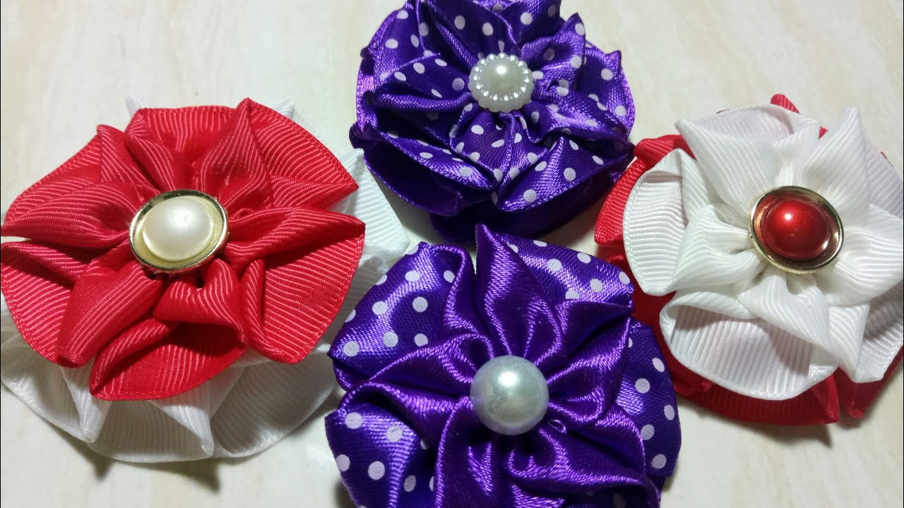 72) DIY - Tutorial || Cara mudah membuat bros bunga pita || How to Make ...