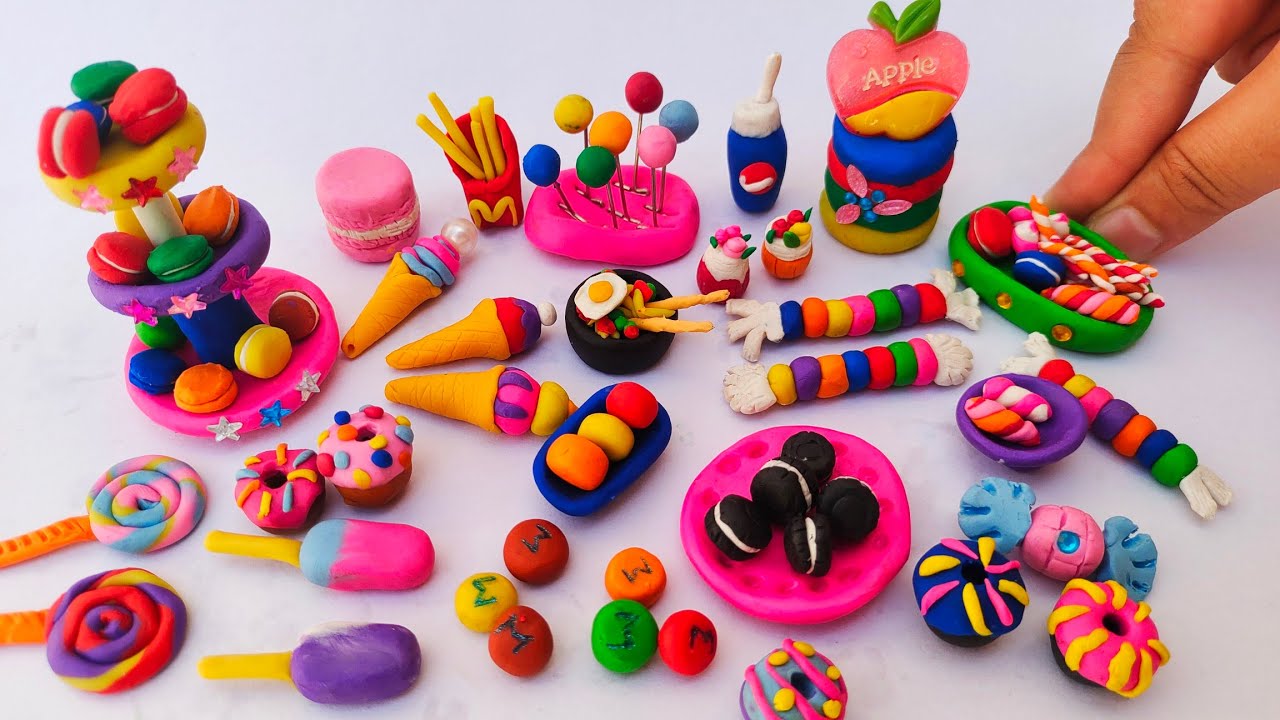 DIY how to make miniature realistic food 🍬 items from polymer clay 🧱# ...