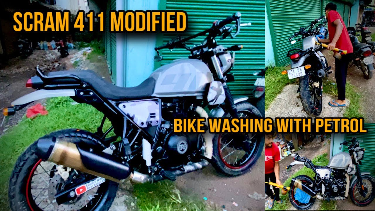 Bike washing with petrol | Scram 411 full modified - YouTube