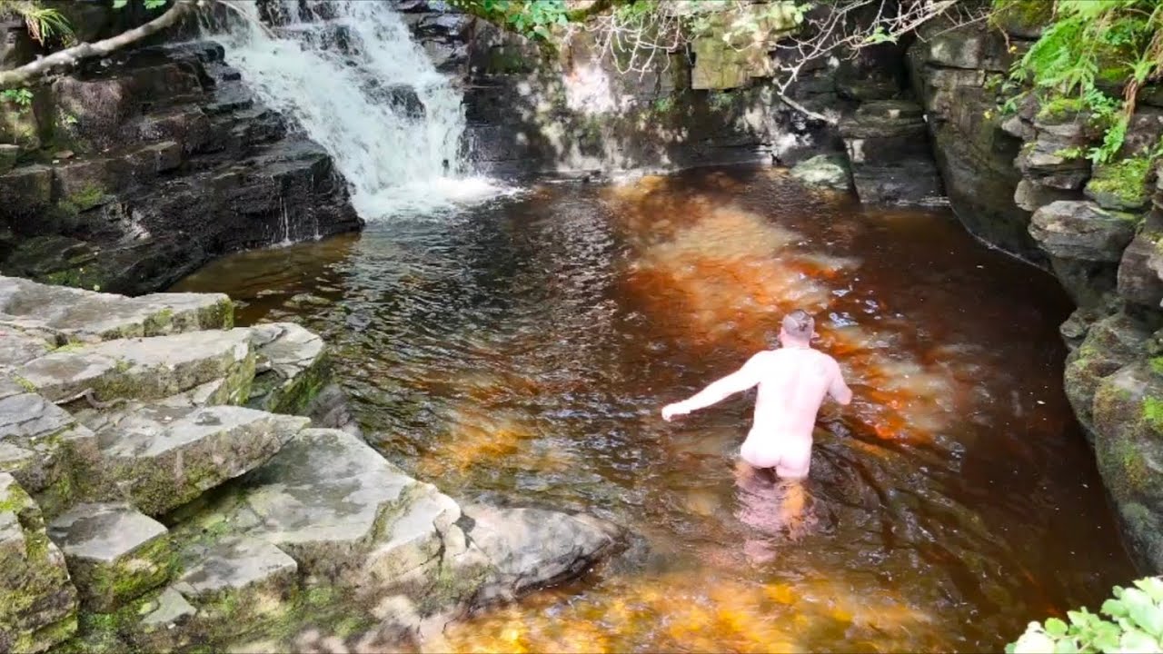 Waterfall cold water dip and wild camping - YouTube