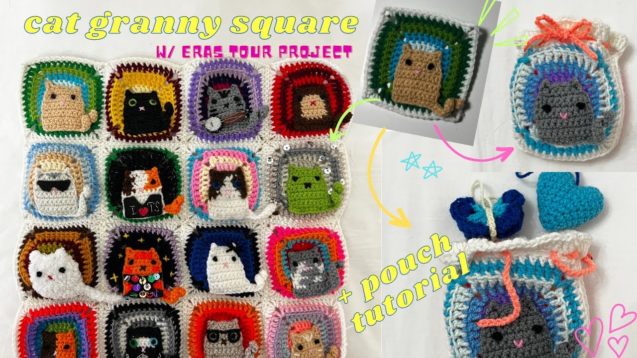 cat granny square + crochet pouch tutorial & Eras Tour! | beginner friendly - YouTube