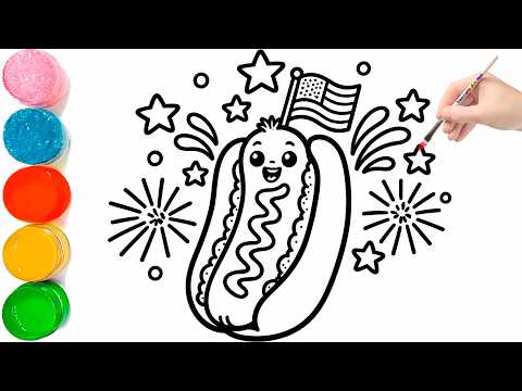 🇺🇸 Happy 4th of July Art | How to Draw a Cute Hot Dog 🌭 | Happy 250th Birthday America