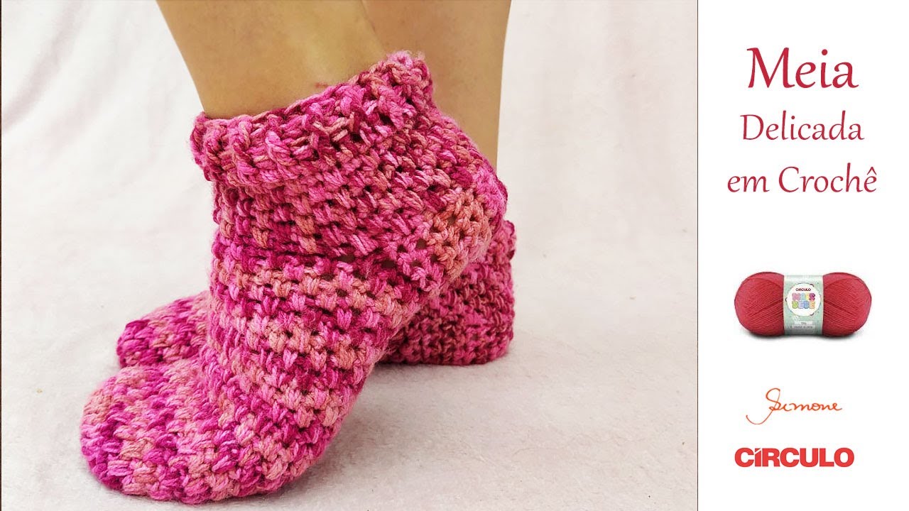 MEIA DE CROCHE passo a passo Prof. Simone Eleotério pantufa de croche ...