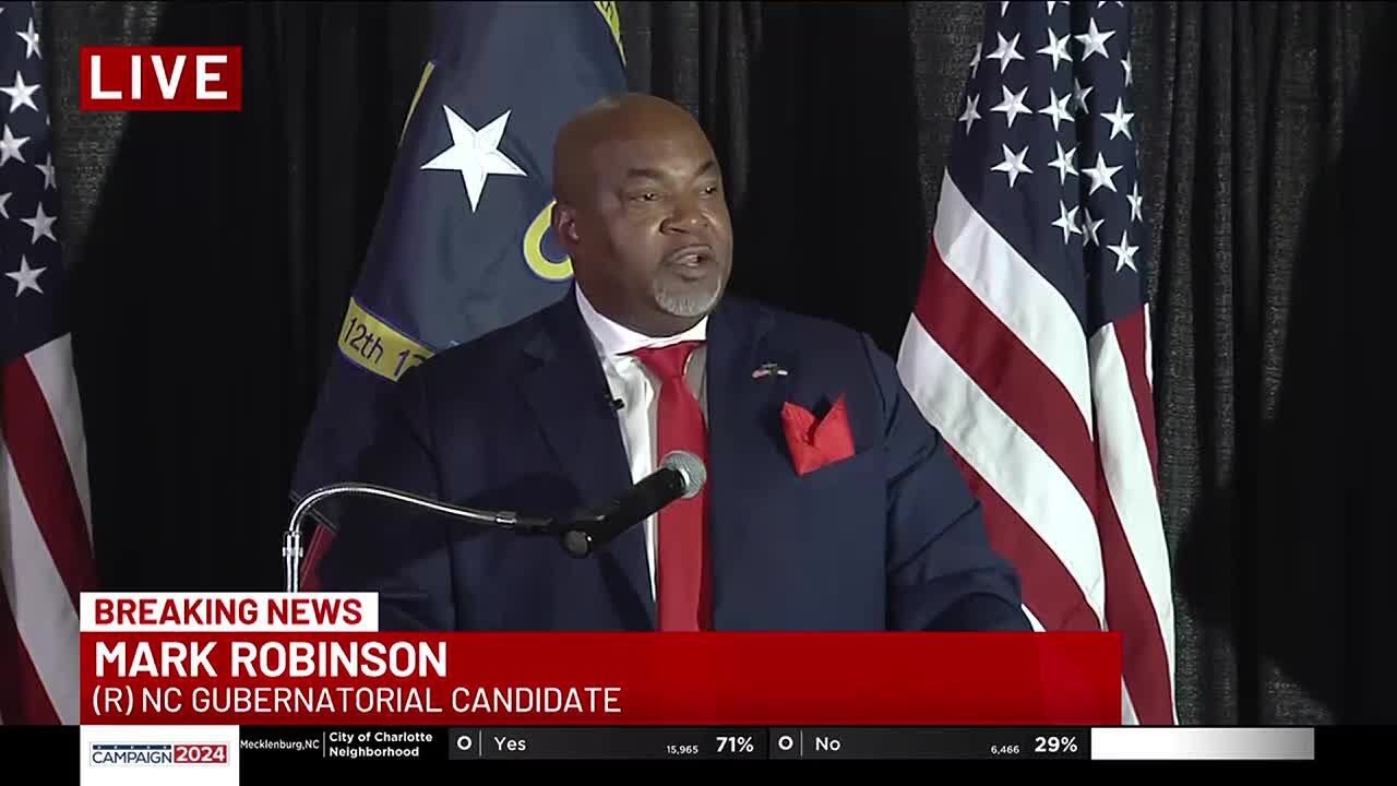 NC gubernatorial candidate Mark Robinson gives speech after Josh Stein ...