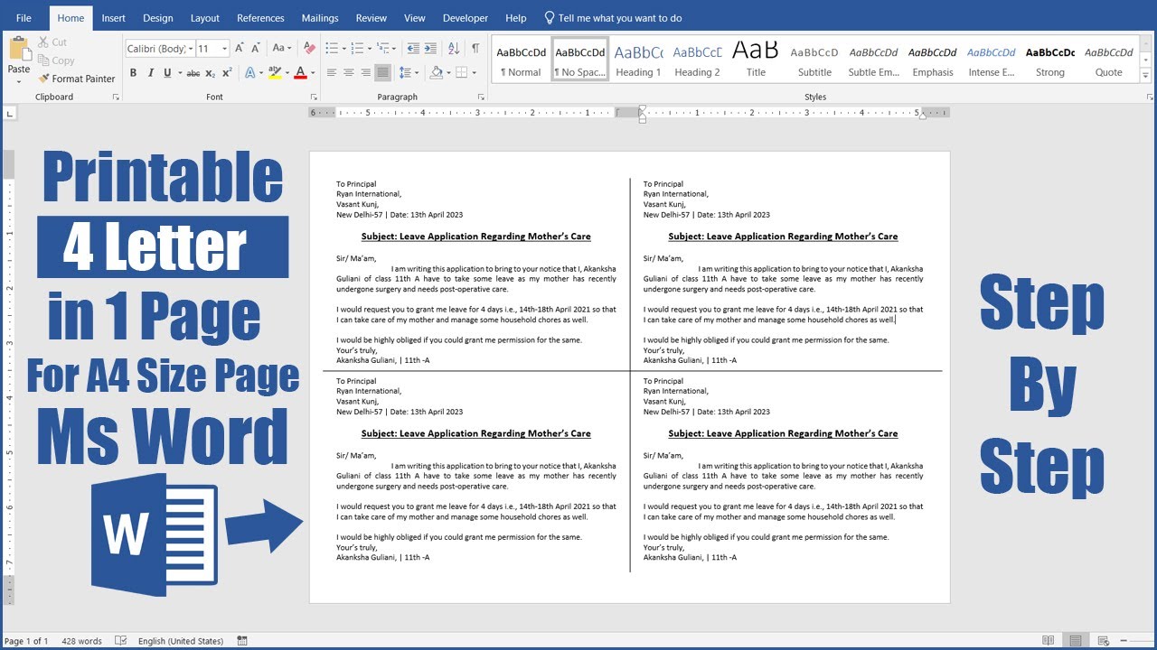 4 Letter Type in Single 1 A4 Size Page in Microsoft Word Hindi Tutorial ...
