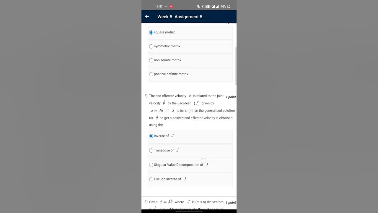 NPTEL advance robotics week 5 assignment - YouTube