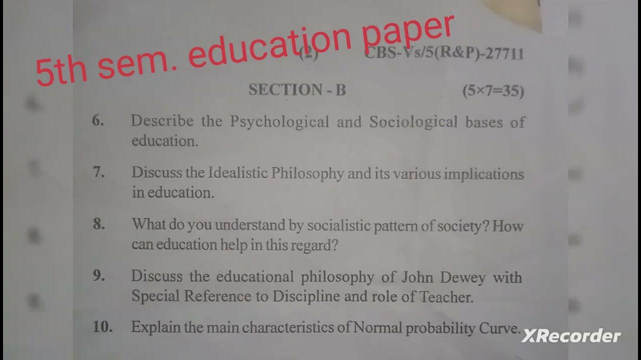 5th sem. Education question paper previous (jammu University) - YouTube