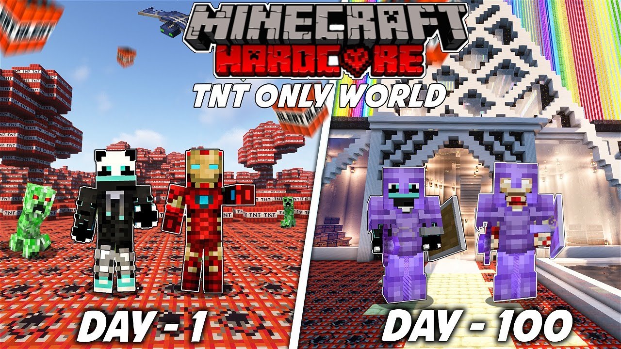 We Survived 100 Days in *TNT* only world in hardcore minecraft ...