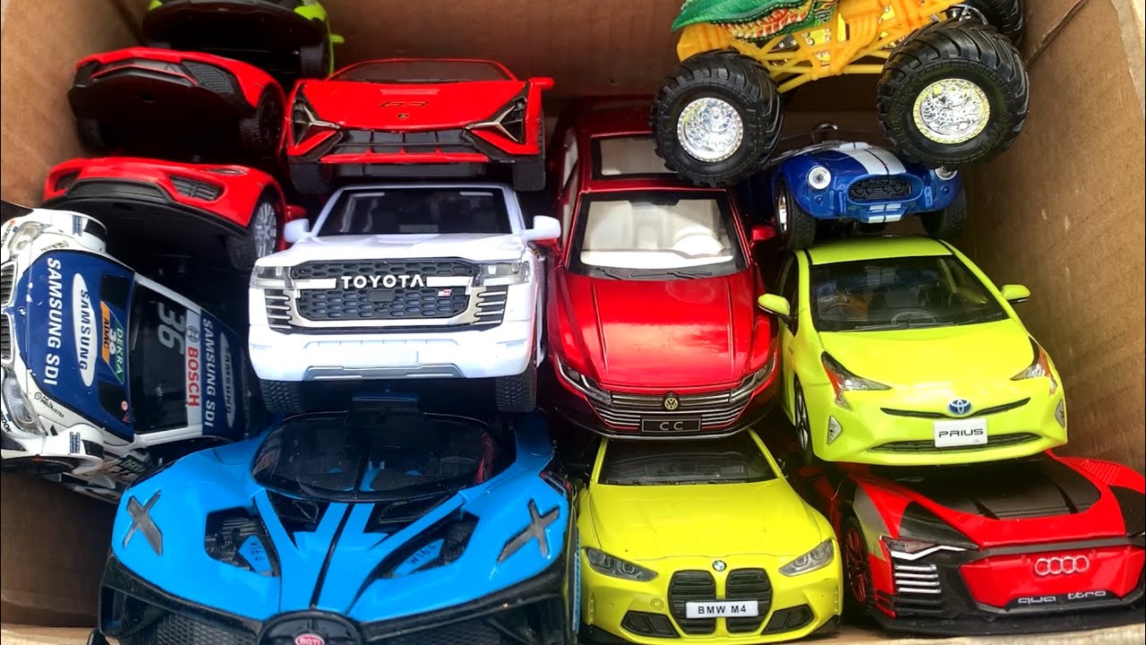 Box Full of Model Cars /Toyota Prius 2018, Bugatti Bolide, BMW M4 ...