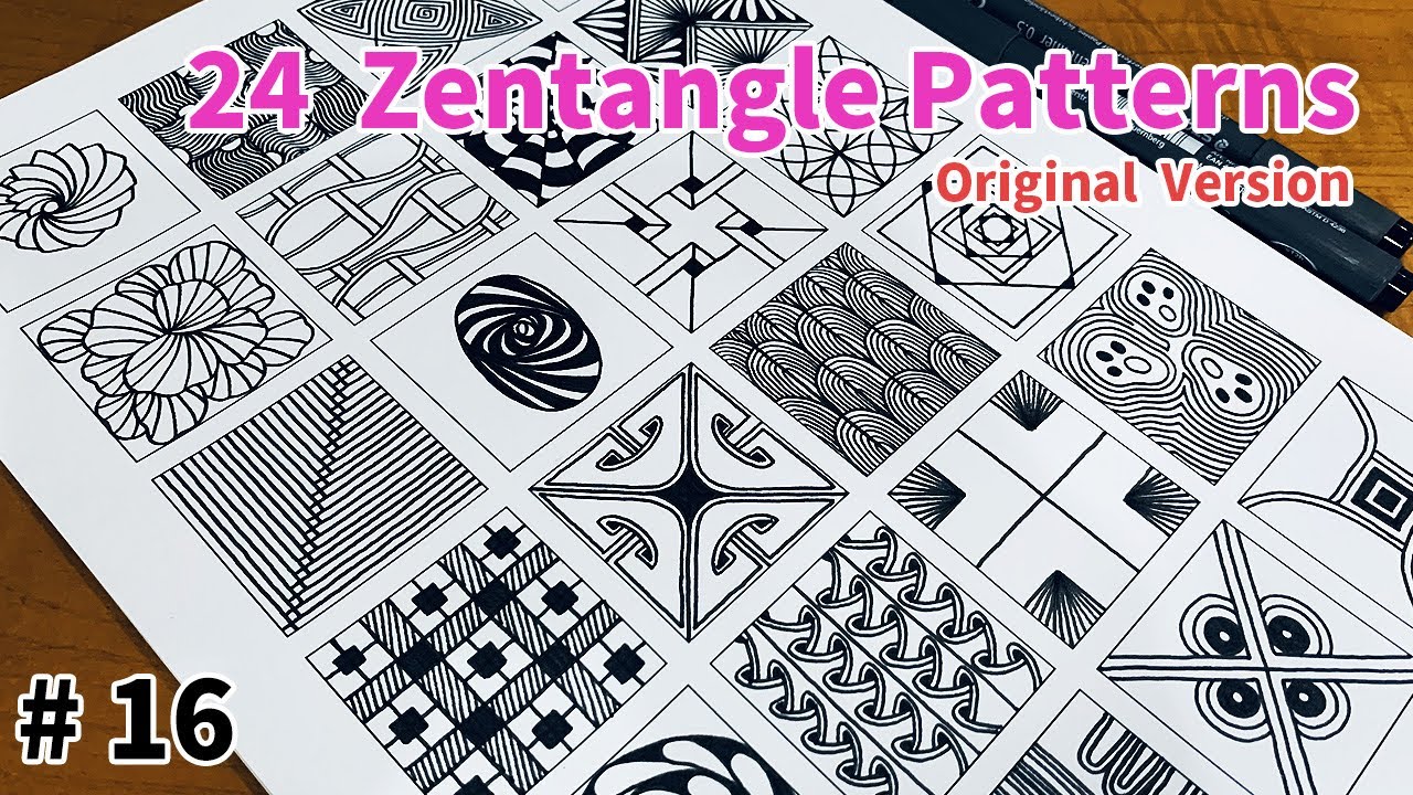 24 Zentangle Patterns Tutorial StepbyStep for Beginners #16 | 24 Doodle ...