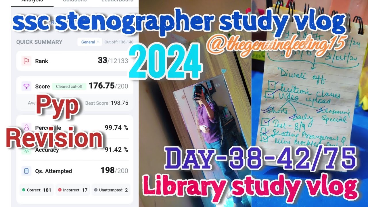 ssc stenographer study vlog|Day-38-42/75 |library study vlog|ssc exams ...