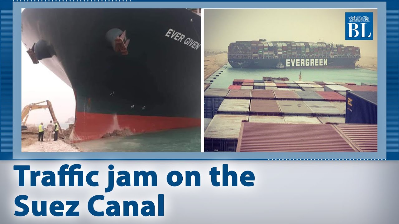 Suez Canal blocked after container ship runs aground - YouTube