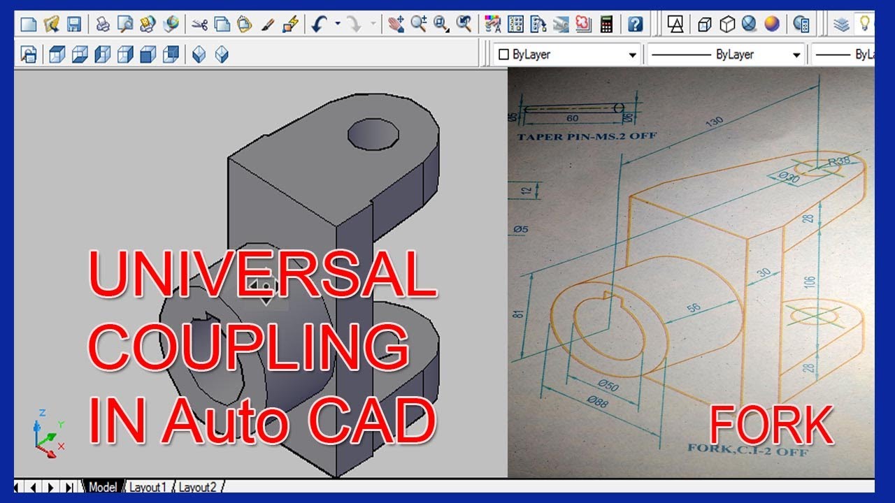 UNIVERSAL COUPLING IN AutoCad - YouTube