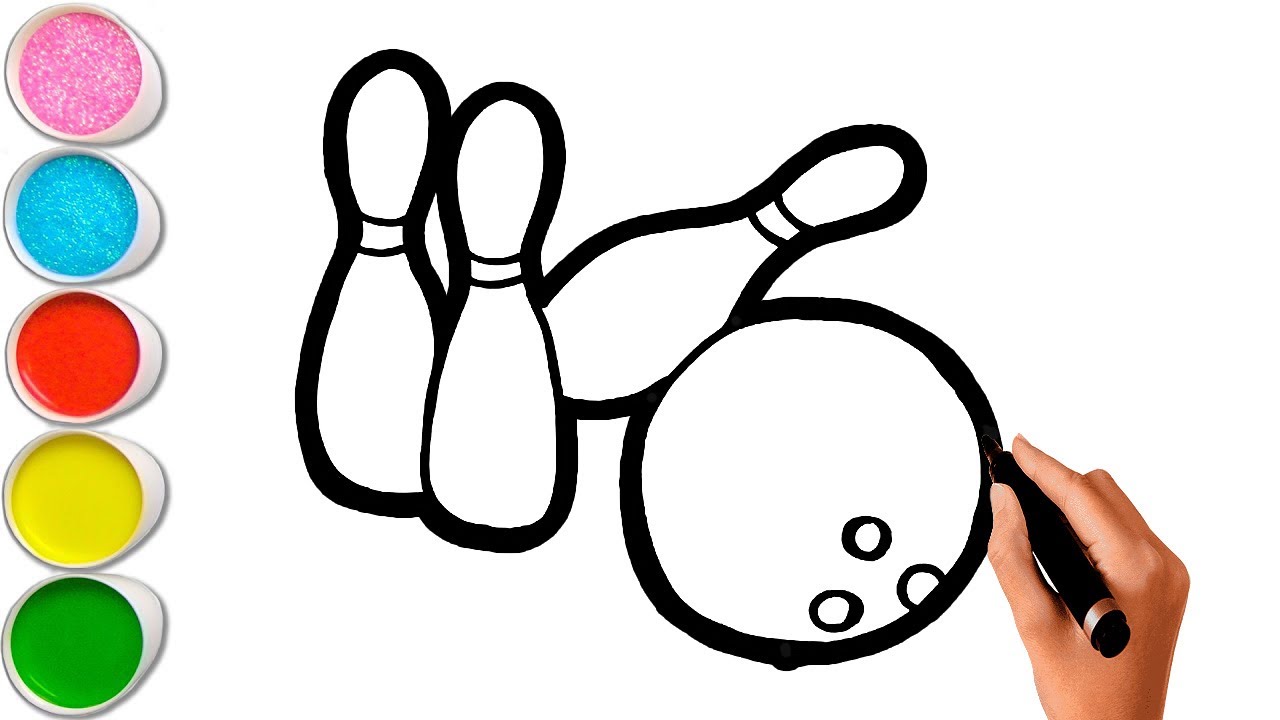 How to draw bowling ball coloring for Kids, Painting and Learn color ...